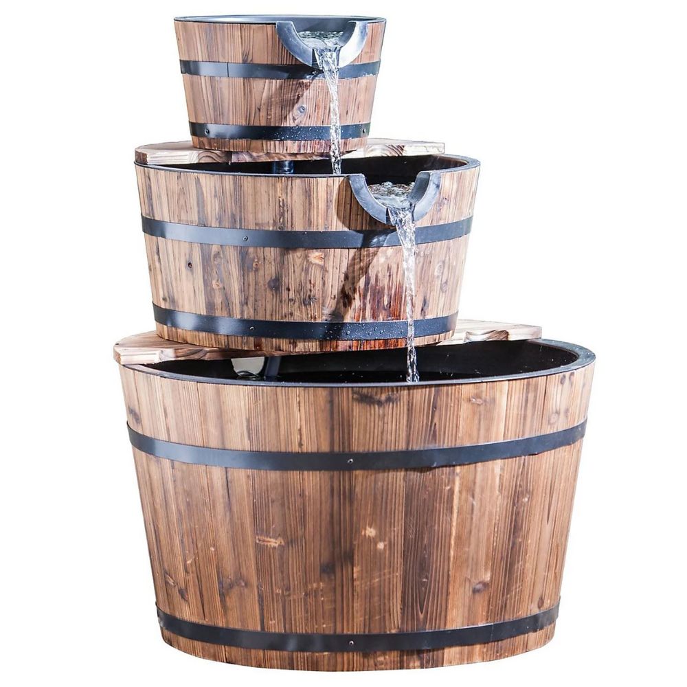 Bermuda 3 Tier Wooden Barrel Water Feature – Old Railway Line Garden Centre