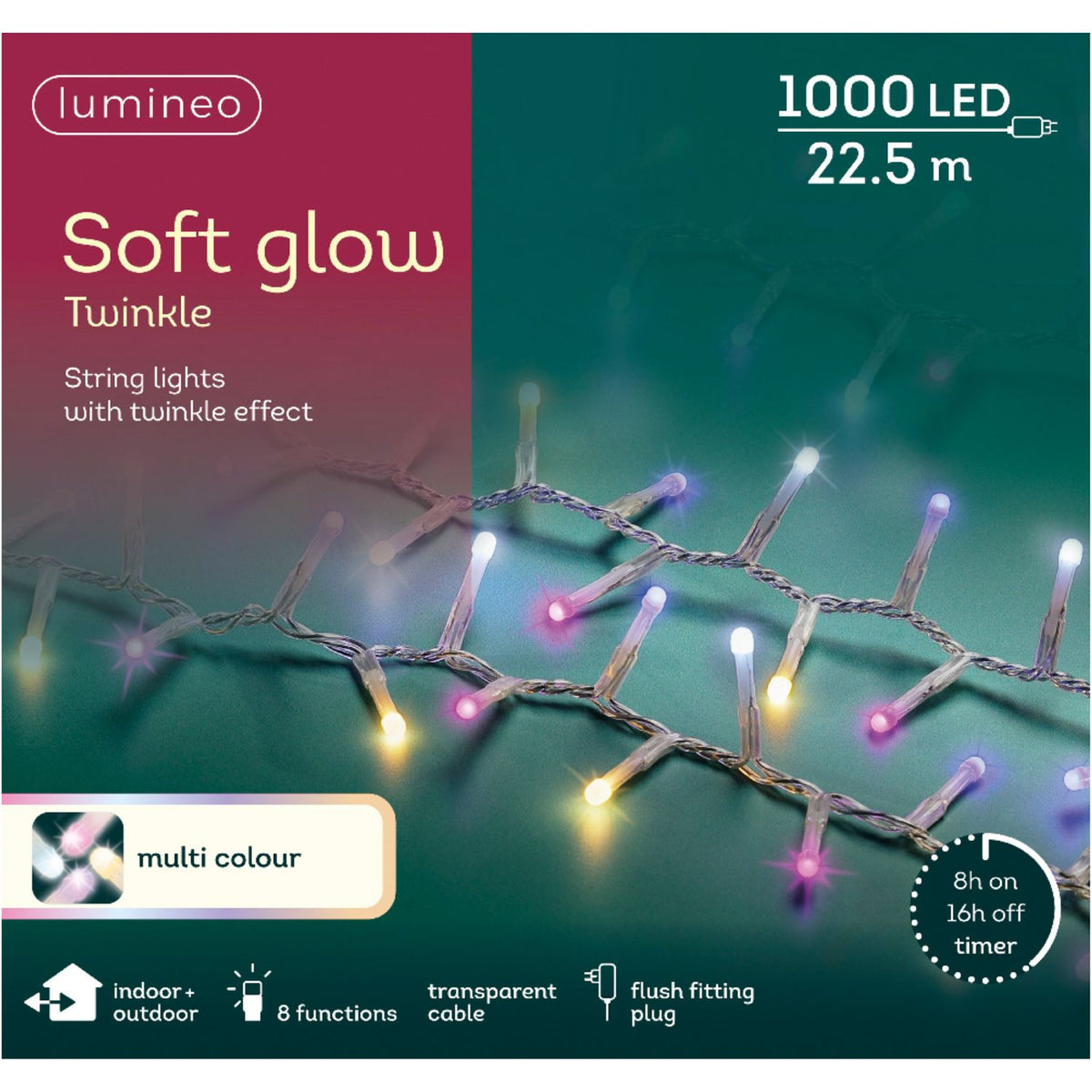 Lumineo 1000 Multi-Coloured LED Soft Glow Compact String Lights (22.5m ...