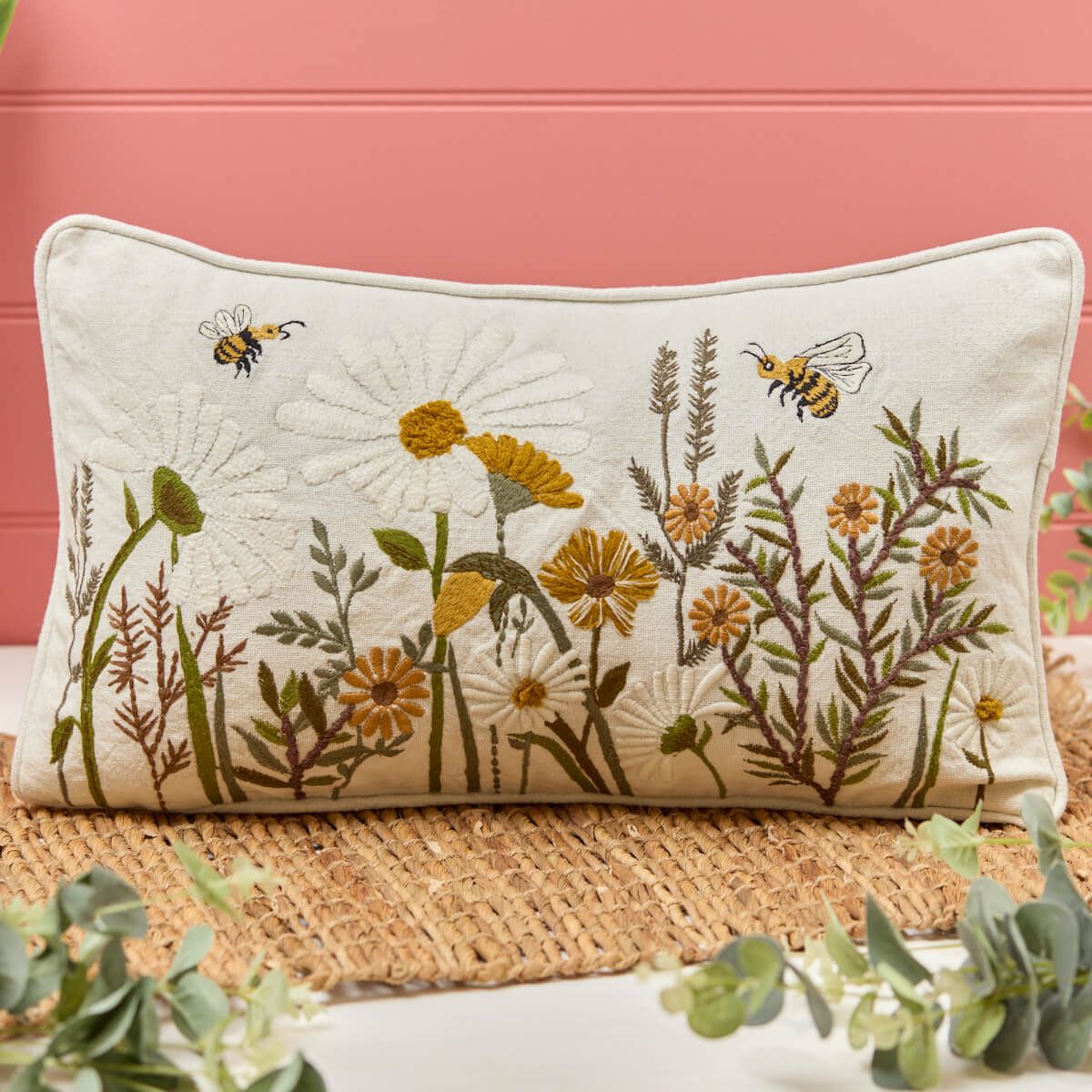 Richard Langs Off White Floral Bees Embroidered Cushion - 4FD381 – Old ...