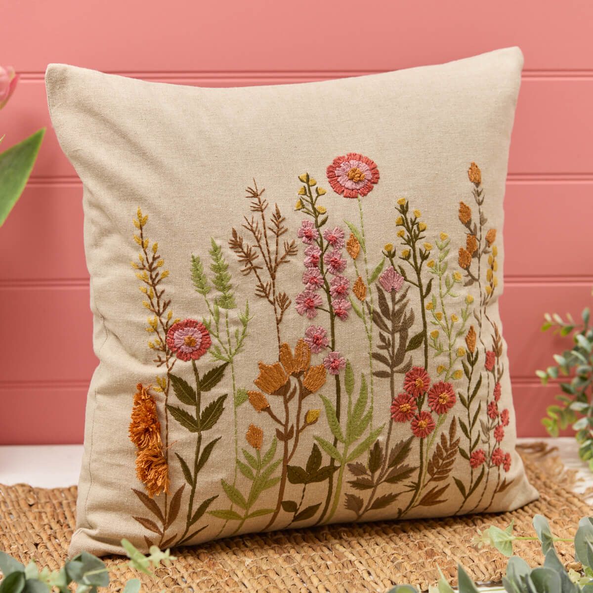 Richard Langs Natural Mixed Floral Embroidered Cushion - 4FD382 – Old ...