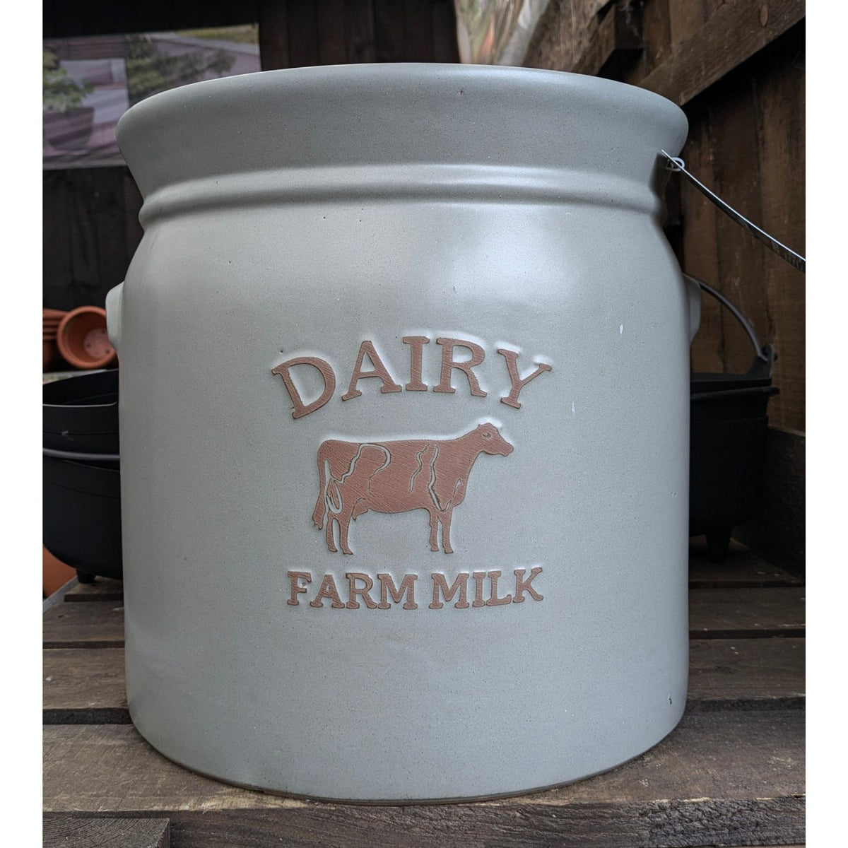 Woodlodge 38cm Matte Grey Dairy Pot – Old Railway Line Garden Centre