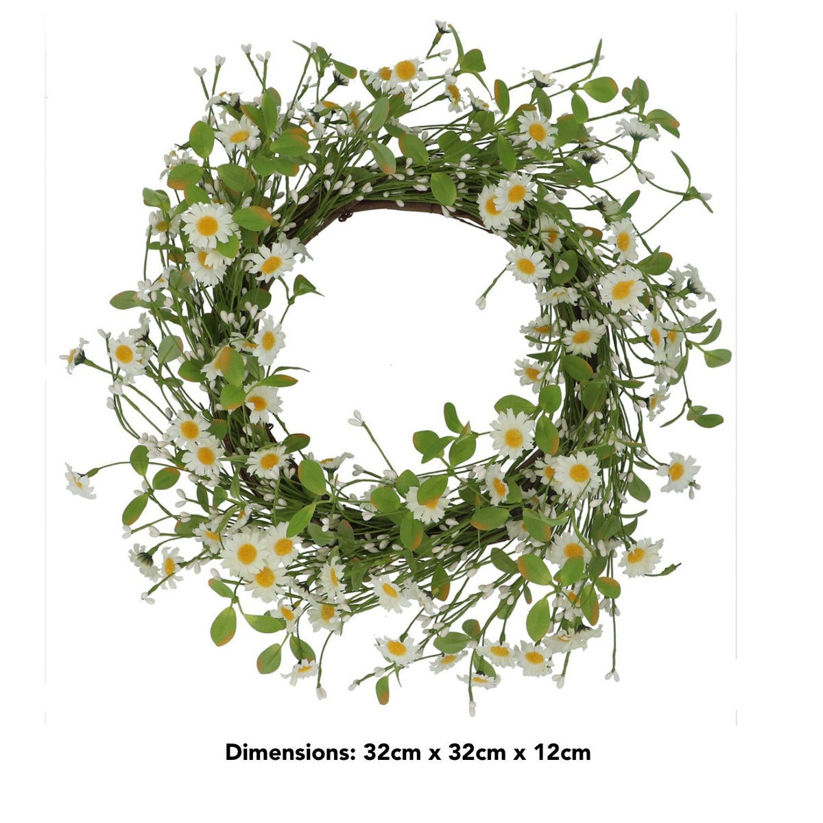 Gisela Graham 32cm Daisy/Green Leaf Wreath – Old Railway Line Garden Centre