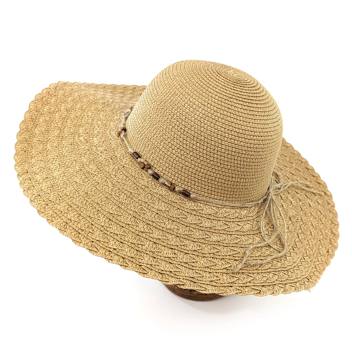 Black Ginger 57cm Dark Natural Beaded Band Wide Brim Sun Hat - 601-203 ...