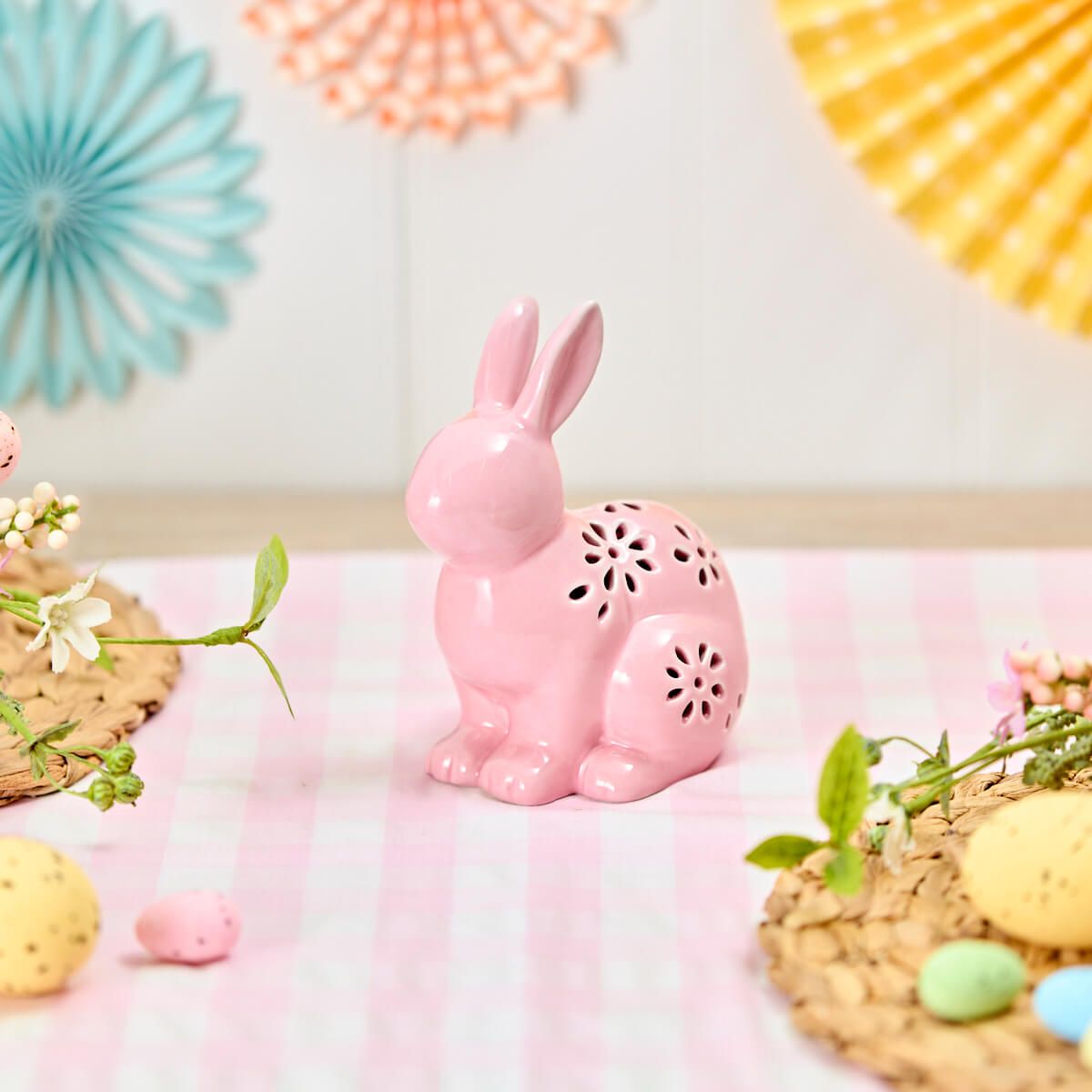 Richard Langs Pink Bunny Floral Cut Out Ceramic Led Lantern - 7HO101 ...