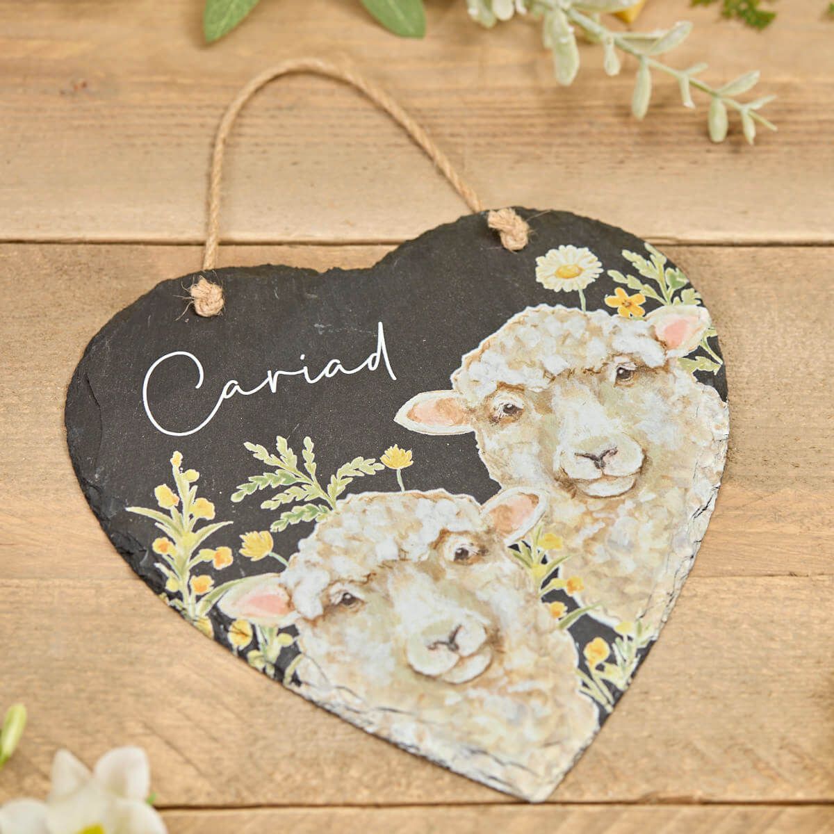 Richard Langs Welsh 'Cariad' Sheep Slate Hanging Heart Plaque - 7WL571 ...