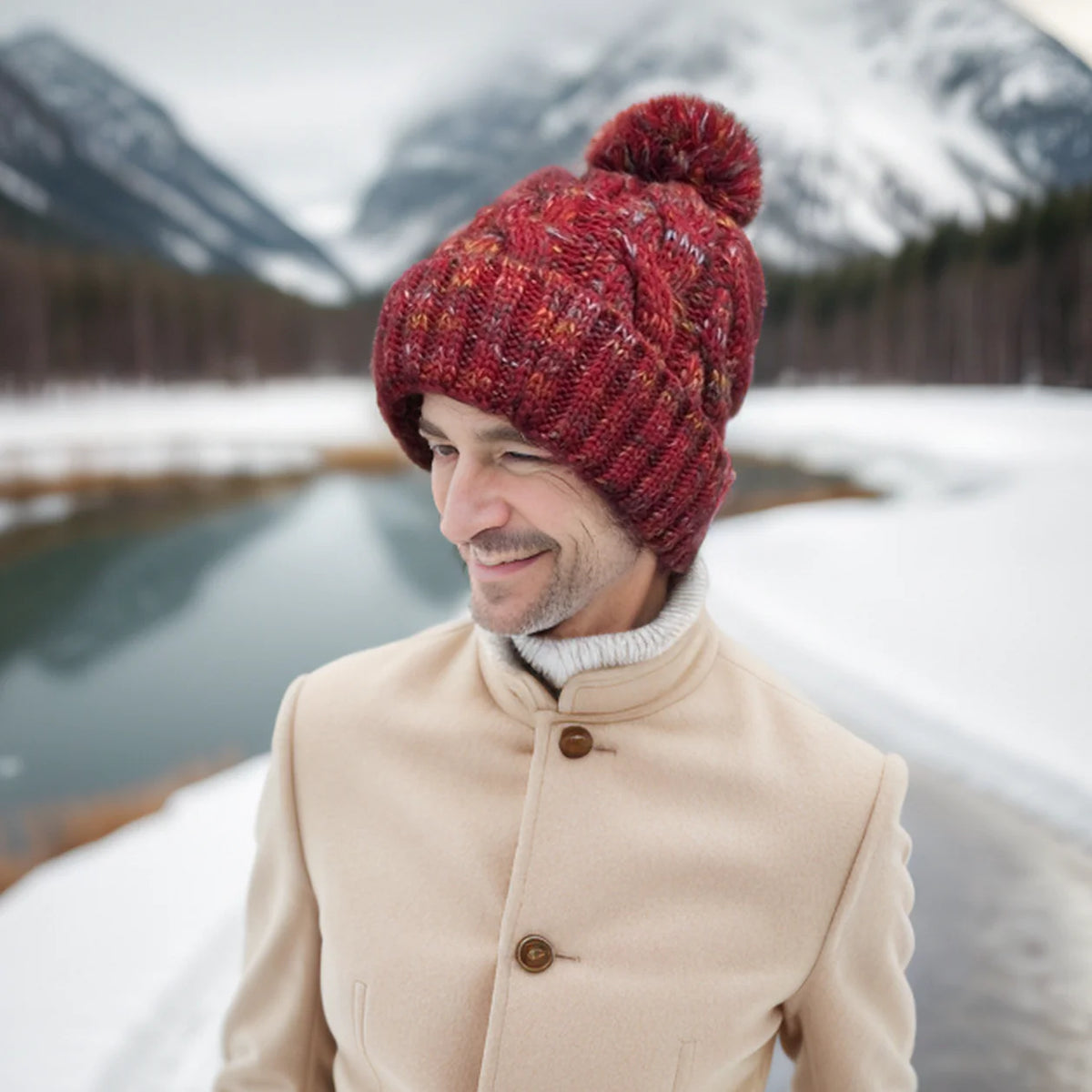 Black Ginger Red Mottled Cable Knit Bobble Hat - 800-660 – Old Railway ...