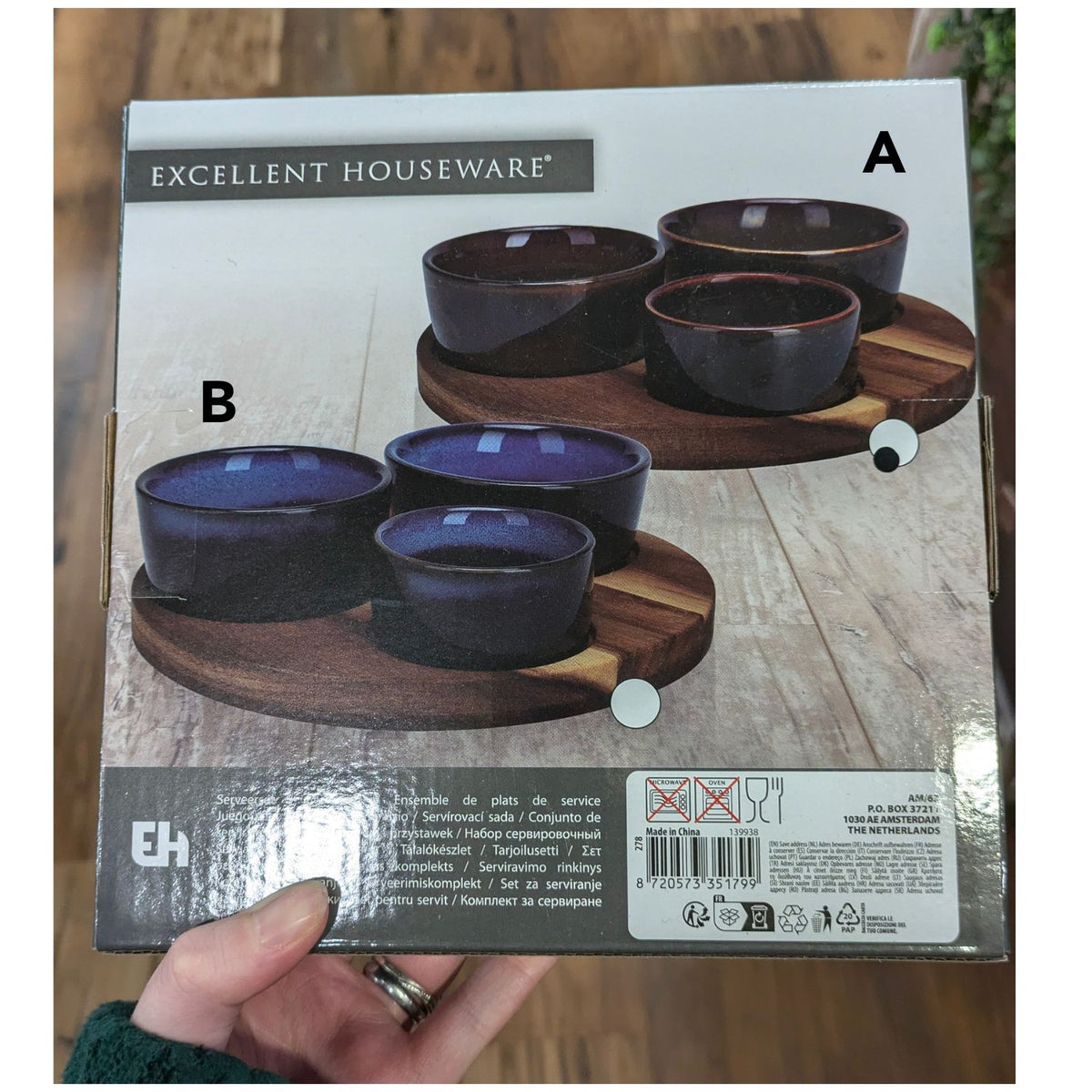 Koopman 4 Piece Serving Set with Bowls and Bamboo Board (Choice of 2 ...