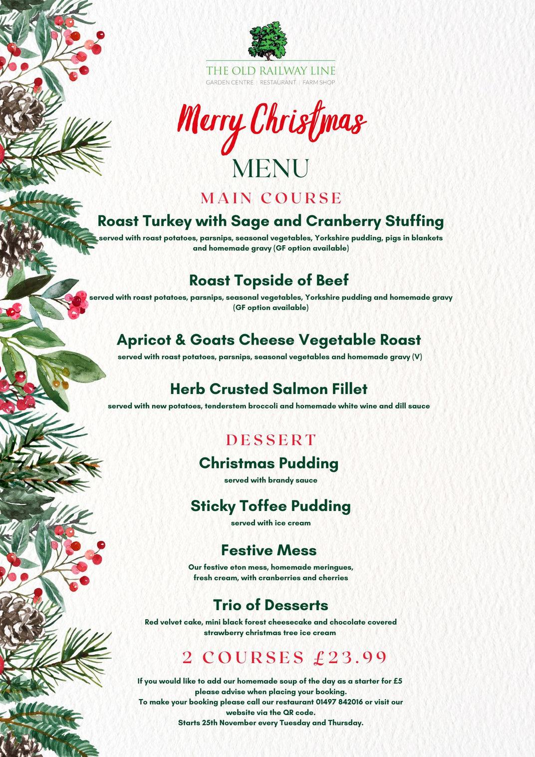 Christmas Menu Booking – Old Railway Line Garden Centre