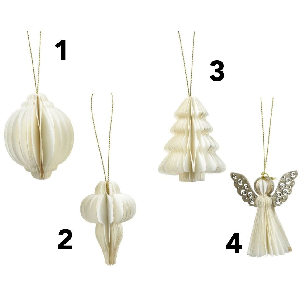 Decoris 6cm Assorted Hanging Paper Decoration - White - (Choice of 4 ...
