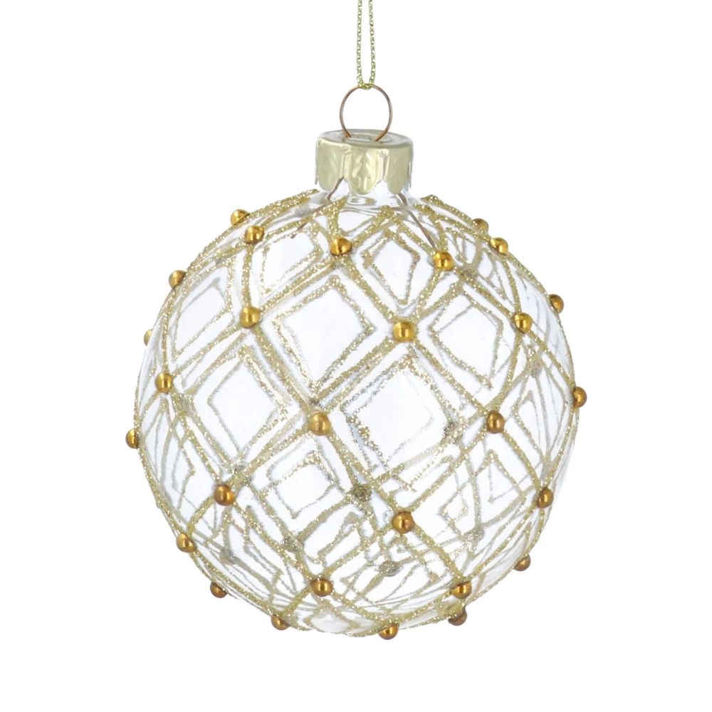 Gisela Graham 8cm Clear Glass Bauble with Gold Sparkling Trellis – Old ...