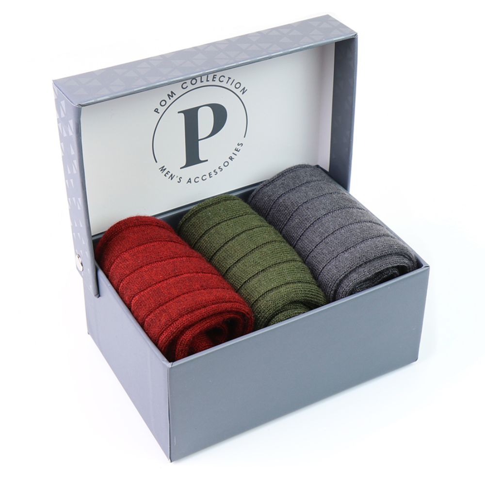 POM Red, Green And Grey Triple Ribbed Sock Set For Men – Old Railway ...