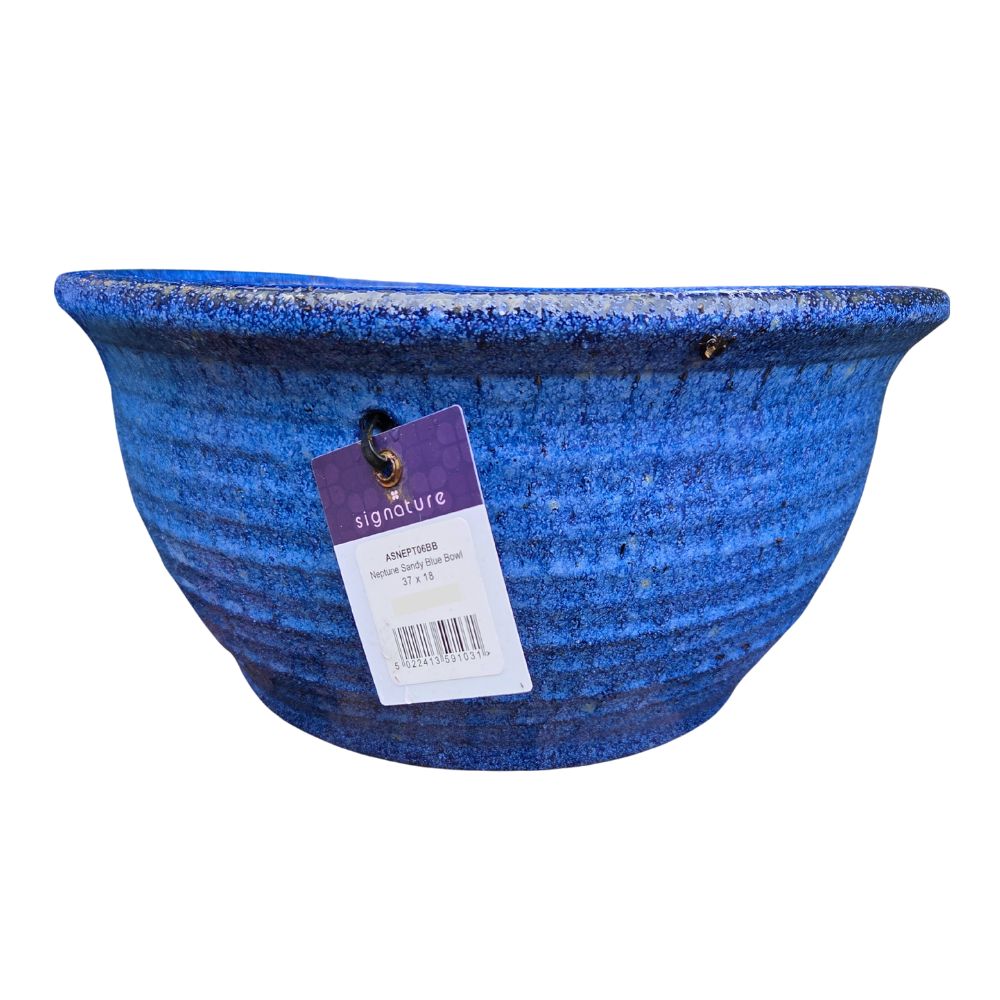 APTA 34cm Neptune Glazed Bowl Pot - Blue – Old Railway Line Garden Centre
