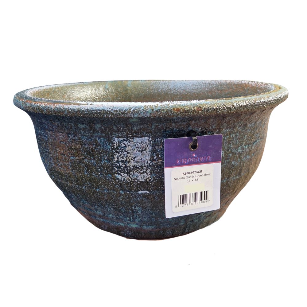 APTA 34cm Neptune Glazed Bowl Pot - Green – Old Railway Line Garden Centre