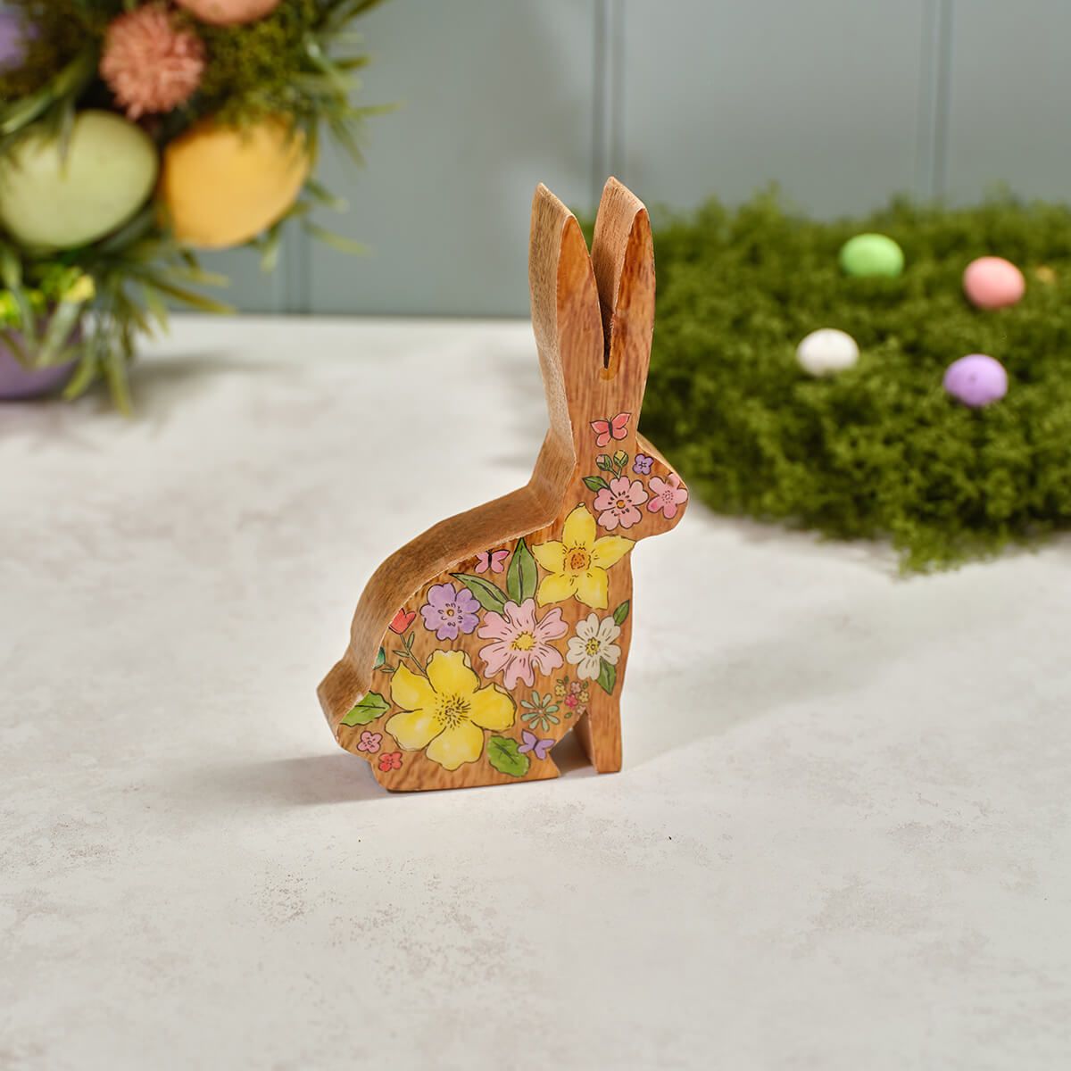 Richard Lang 10cm Bunny Hops Mango Wood Bunny Shaped Block with Flower ...
