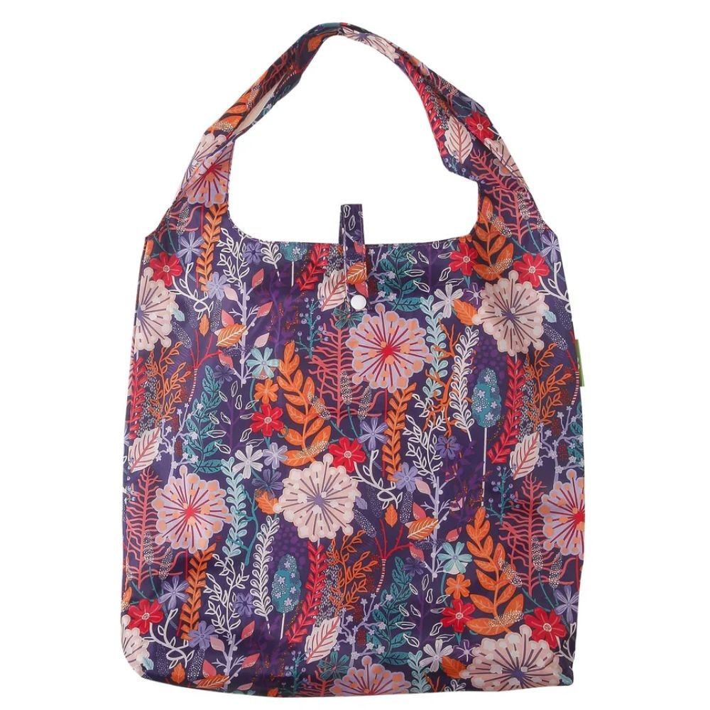 Eco Chic Lightweight Foldable Reusable Shopping Bag- Purple Lush Flora ...
