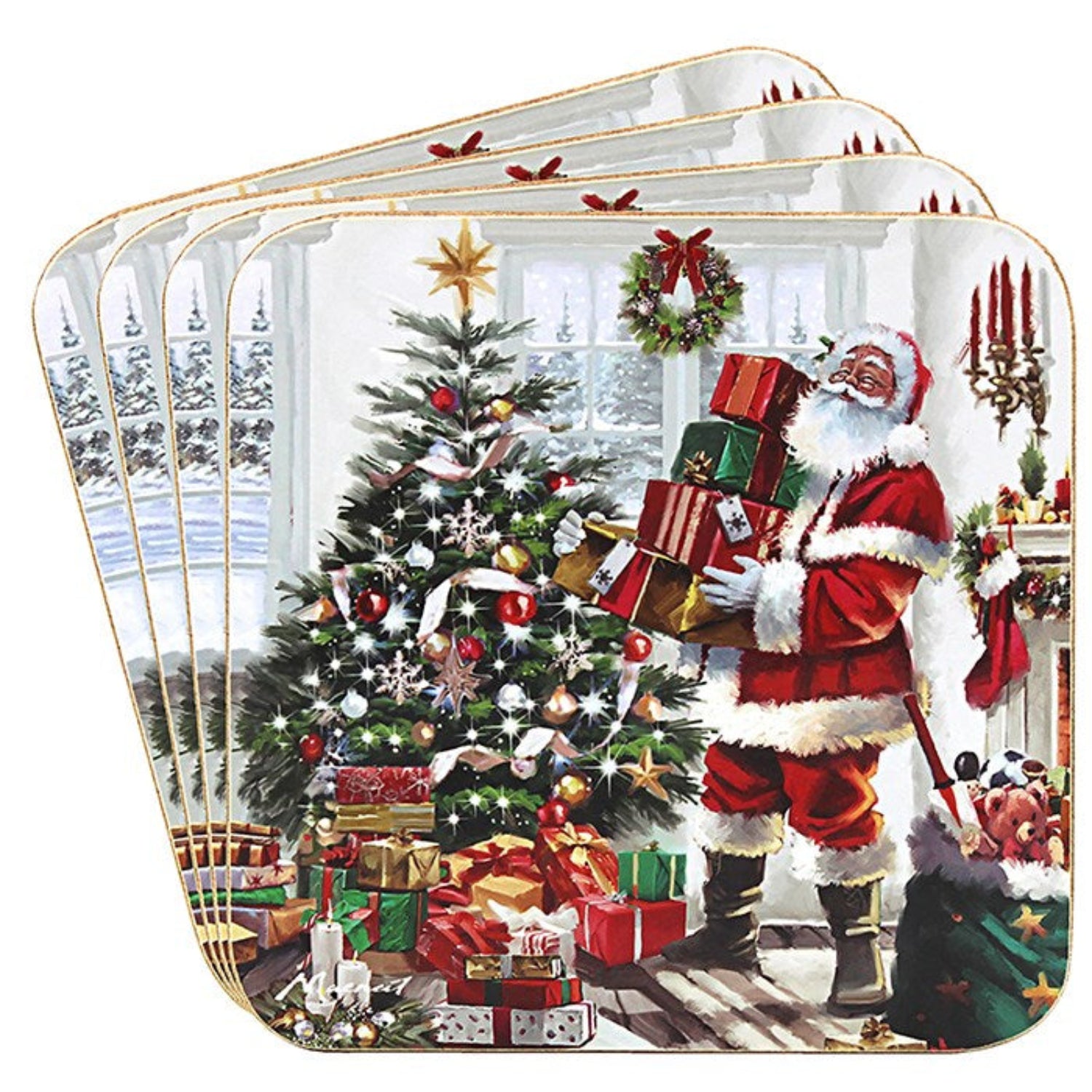 Macneil Traditional White Christmas Santa & Tree Coaster Set of 4 – Old ...