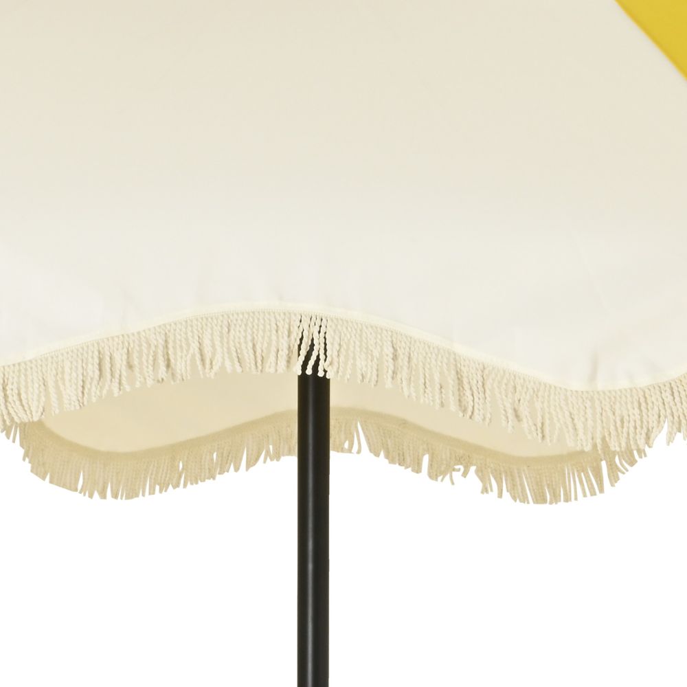 Outdoor Living 2.5m Macramé Fringed Wind-Up Garden Parasol - White & Y ...