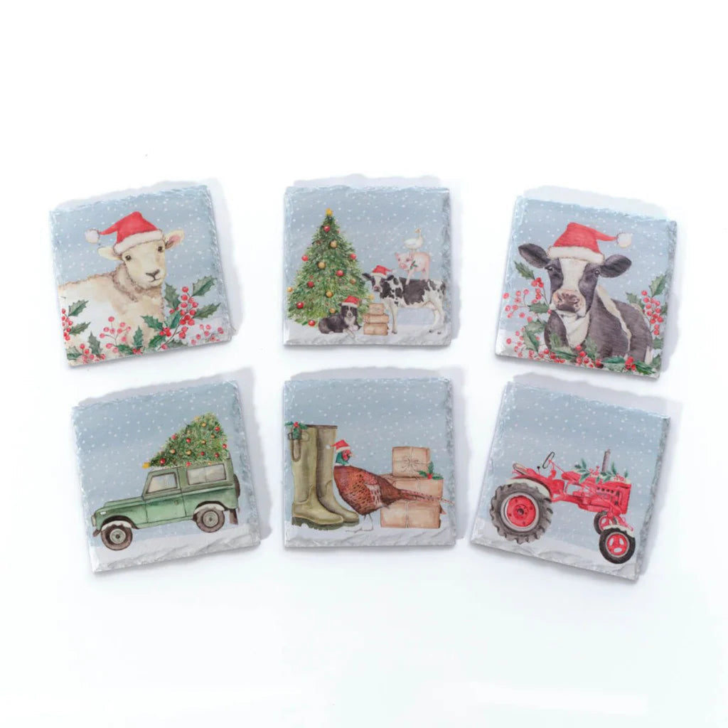 Richard Langs 10cm Christmas on the Farm Slate Coasters Choice of 6 ...