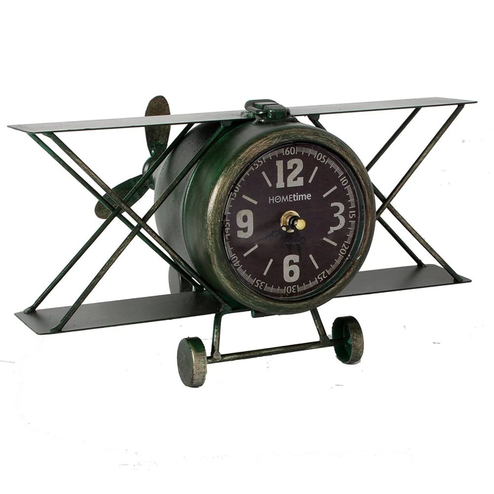 Hometime 24cm Biplane Metal Mantel Clock – Old Railway Line Garden Centre