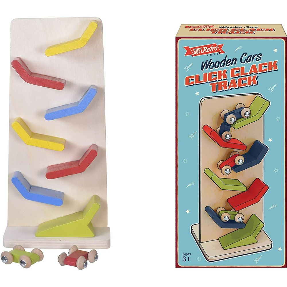 SuperRetro Wooden Toy Cars Click Clack Track Playset – Old Railway Line ...