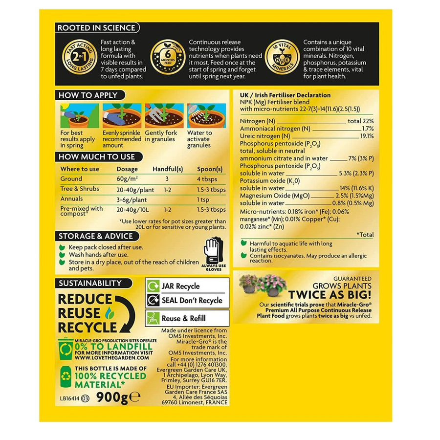 Miracle-Gro 900g Premium All Purpose Continuous Release Plant Food ...